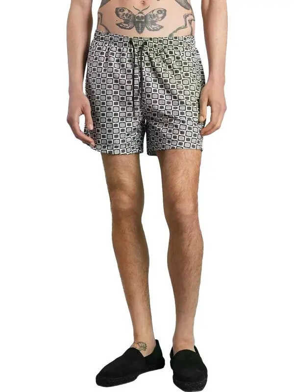 Tagliatore Geometric-print Drawstring Swim Shorts - Grey