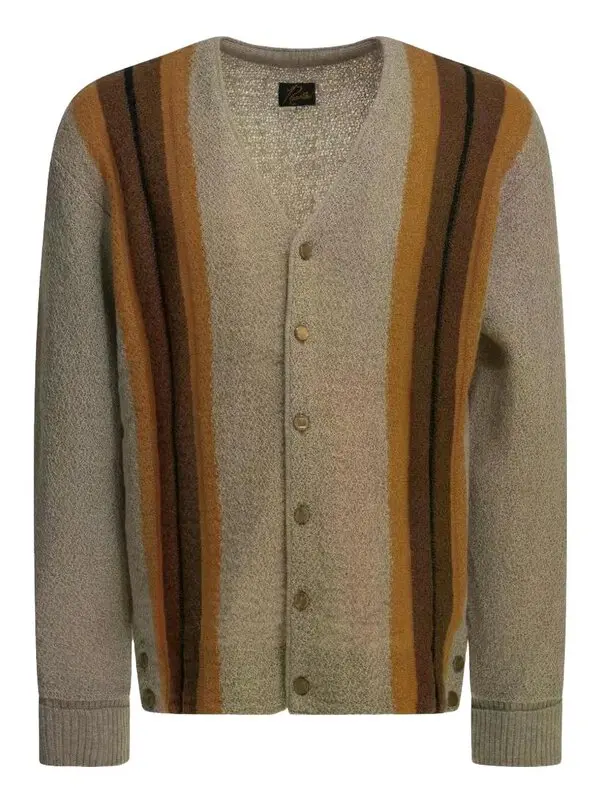 Needles Striped Mohair-blend V-neck Sweater - Brown
