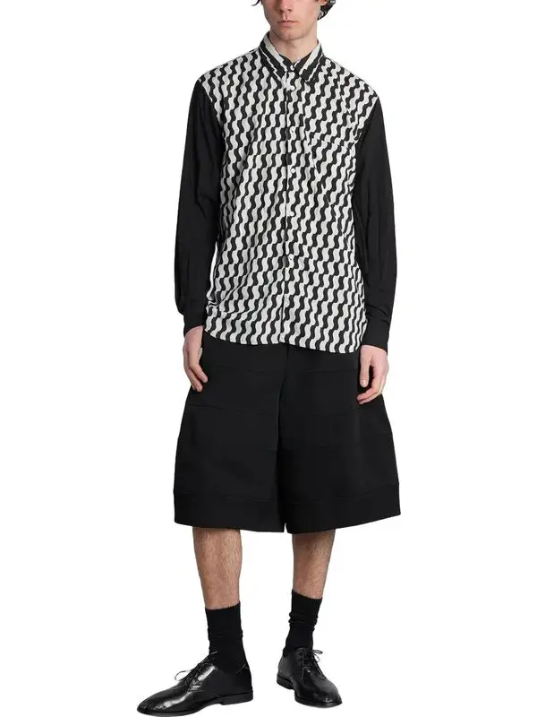 Comme Des Garçons Wave-print Panelled Shirt - Black