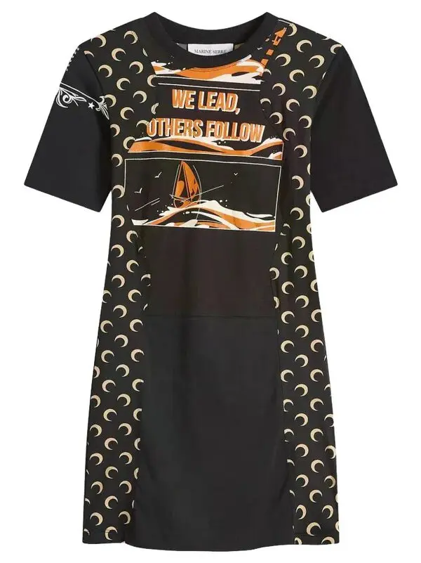 MARINE SERRE Graphic Print Crewneck Dress - Black