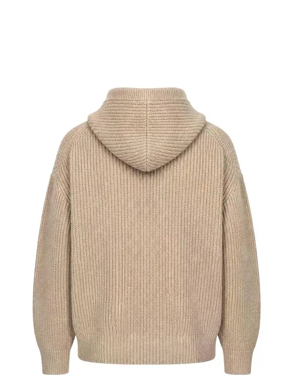 ALLUDE Ribbed Knit Zip-up Hoodie - Neutrals