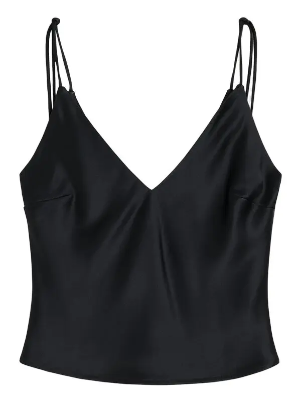 BY MALENE BIRGER Pasca Satin Cropped Top With V-neck - Black