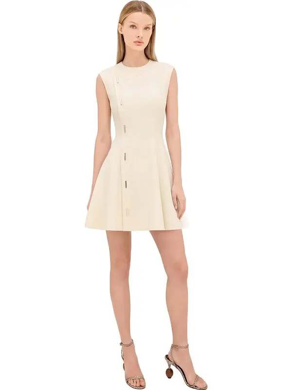 Alexis Sephira" Sleeveless Flared Mini Dress With Silver Enclosure Detailing - Off White
