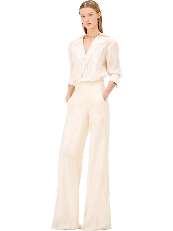 Alexis Solenne Textured Wide-leg Pants - Golden Cream