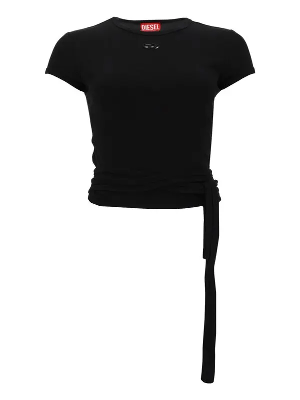 DIESEL® Ribbed T-shirt With Front Tie Detail - Black