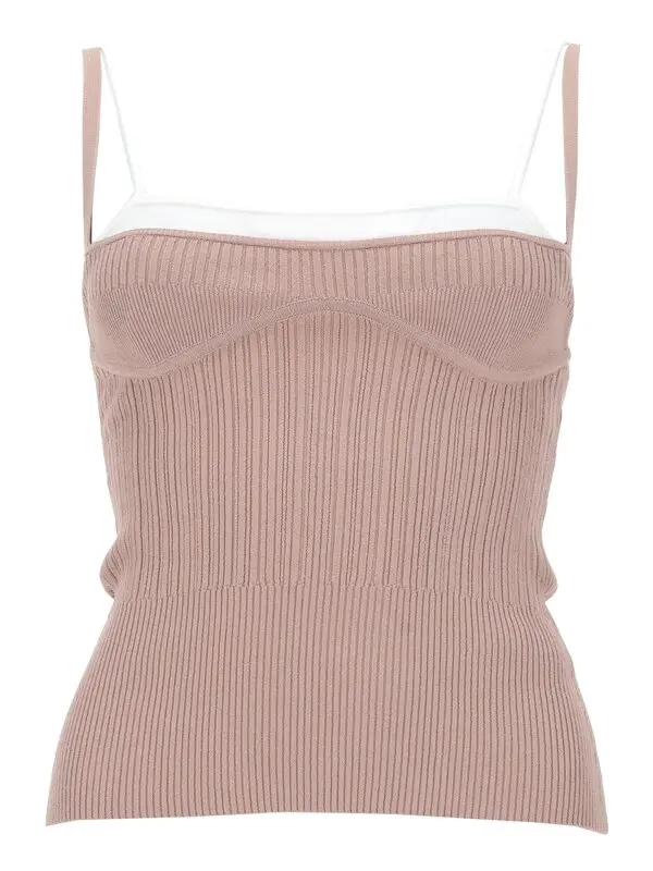 DIESEL® Ribbed Knit Top With Layered Effect - Pink