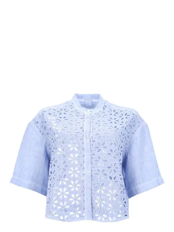 120% Lino Embroidered Shirt - Baby Blue