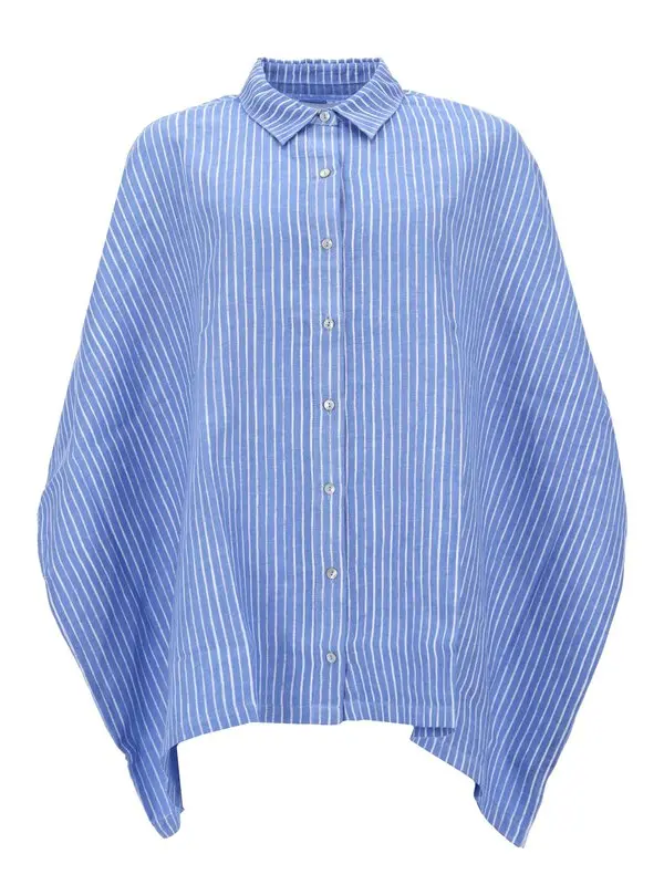 120% Lino Oversized Striped Shirt - Azure