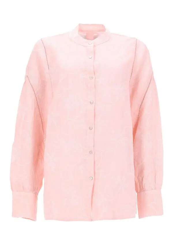 120% Lino Embroidered Linen Shirt - Pink