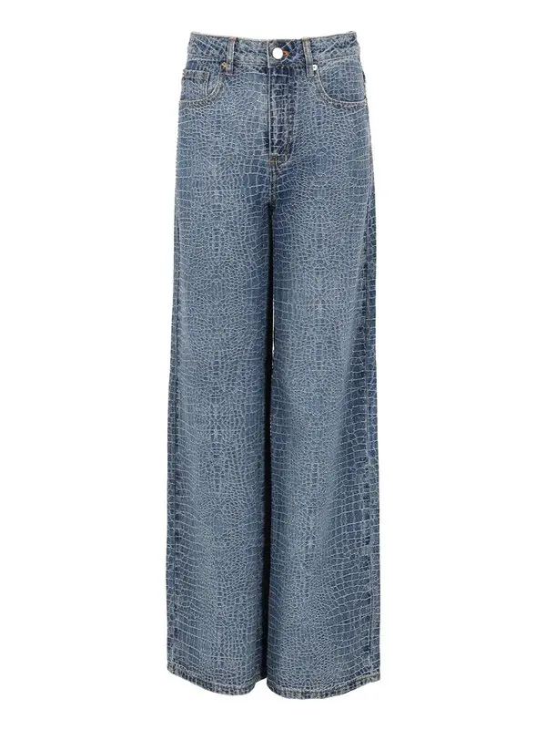 SELF-PORTRAIT Crocodile Effect Jeans - Denim