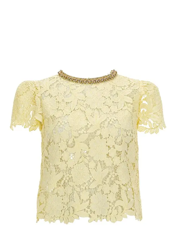 SELF-PORTRAIT Lace Top With Embellished Collar - Yellow