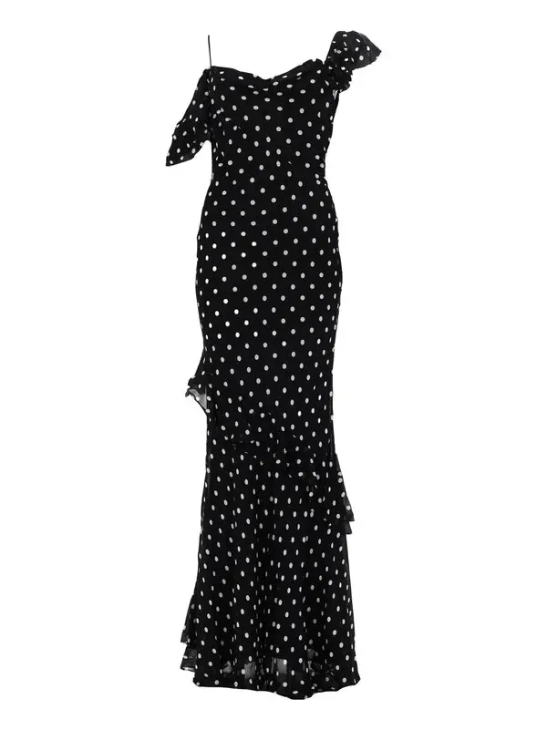 SELF-PORTRAIT Polka Dot Georgette Gown - Black