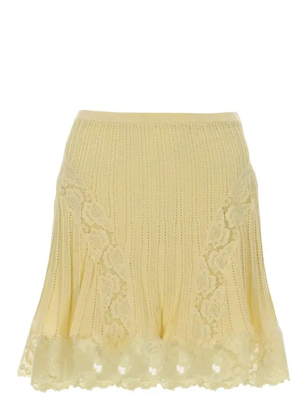 SELF-PORTRAIT Lace-trimmed Open-knit Mini Skirt - Yellow