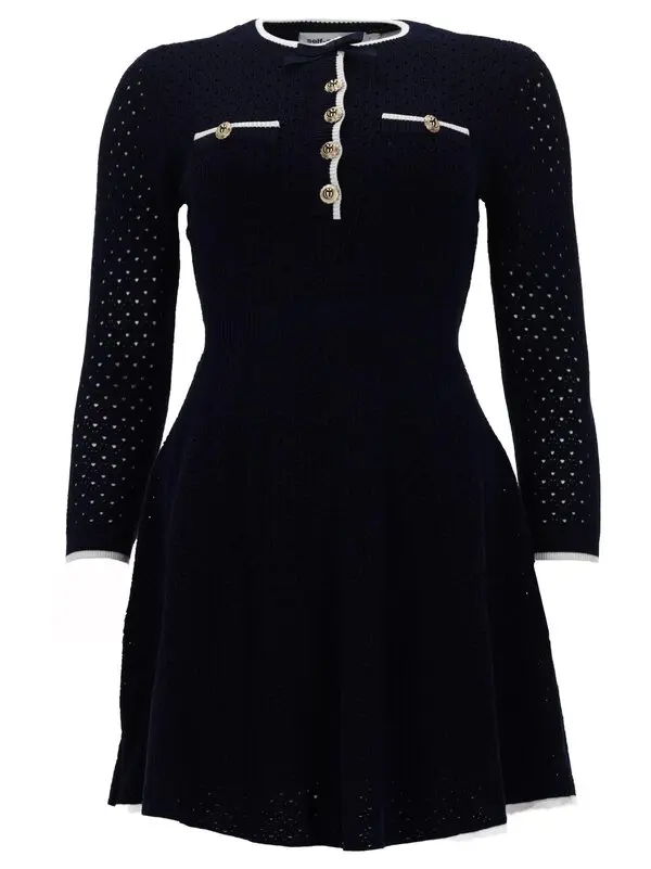 SELF-PORTRAIT Mini Knit Dress With Bow Detail - Blue