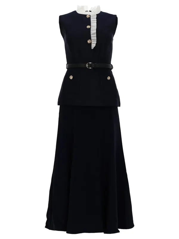 SELF-PORTRAIT Tafetta Frill Midi Dress - Blue