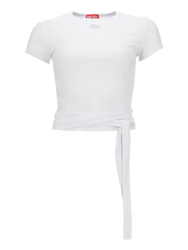 DIESEL® Ribbed T-shirt With Front Tie Detail - White