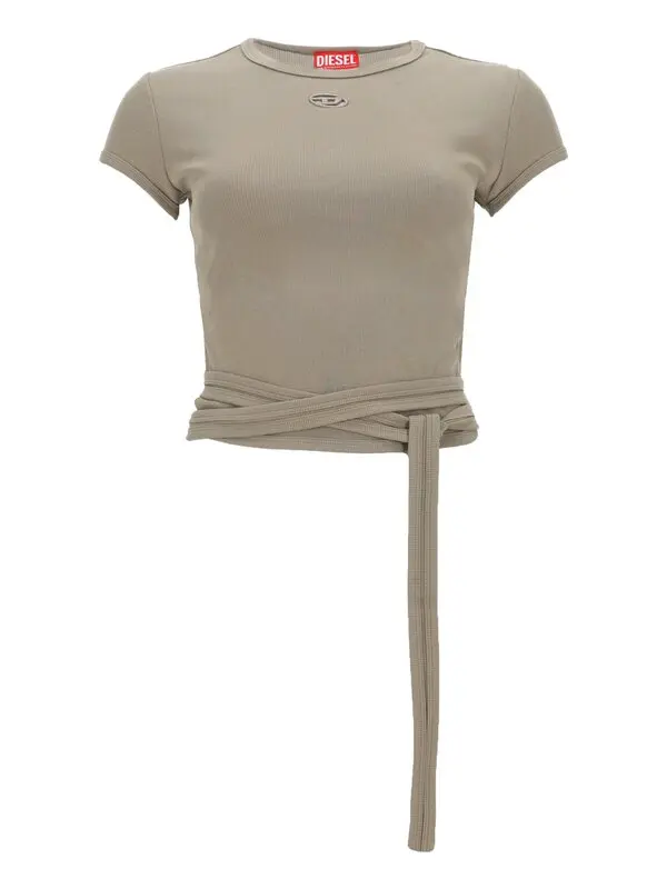DIESEL® Ribbed T-shirt With Wrap Detail - Dove