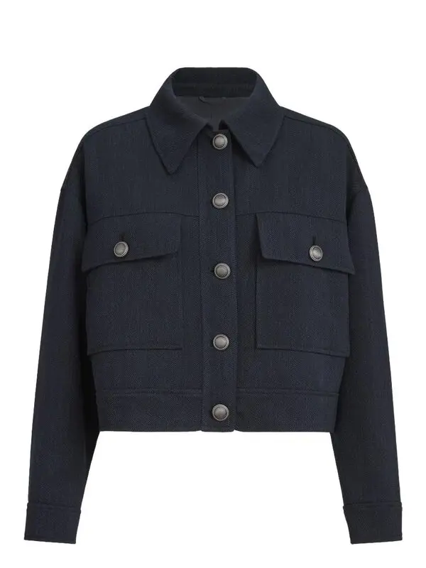 Brunello Cucinelli Cropped Wool Jacket With Button Details - Blue