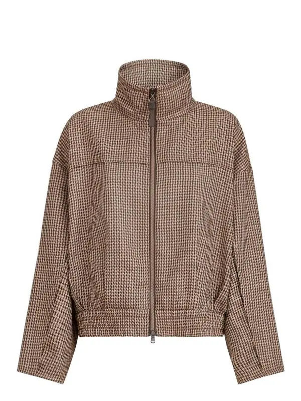 Brunello Cucinelli Houndstooth Zip-up Blouson Jacket - Beige