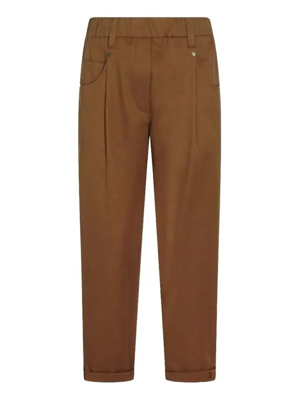 Brunello Cucinelli Cotton Twill Trousers With Monili Detail - Brown