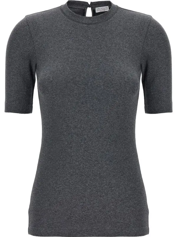 Brunello Cucinelli Ribbed Cotton Crewneck Sweater - Grey