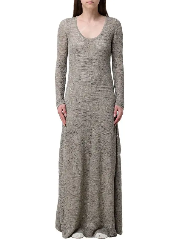 Fabiana Filippi Long Sleeve Embellished Maxi Dress - Kaki