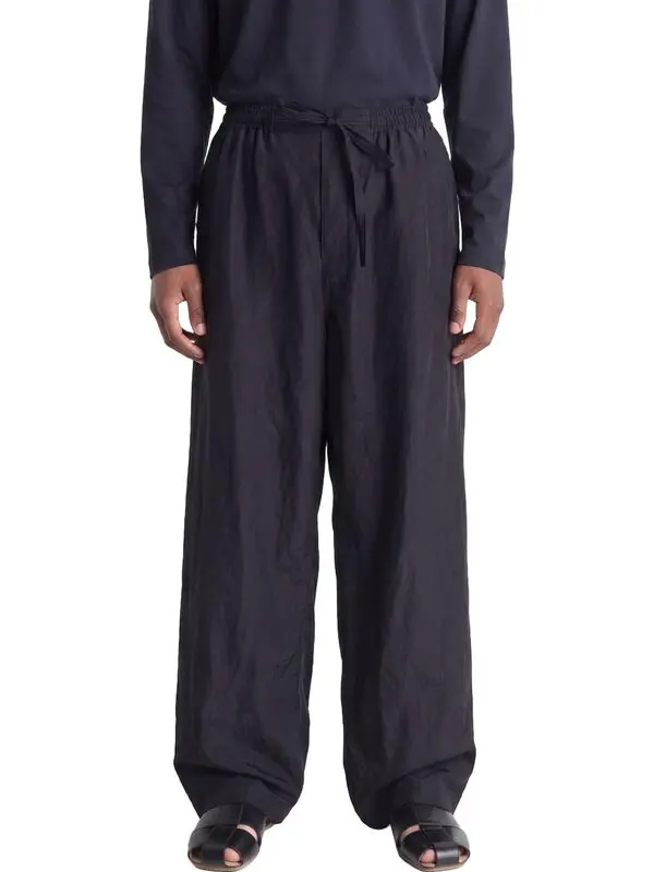 LEMAIRE Viscose Drawstring Wide Leg Trousers - Black
