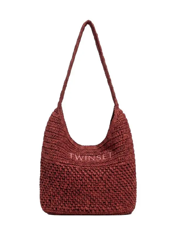 TWINSET Woven Raffia Hobo Bag - Brown