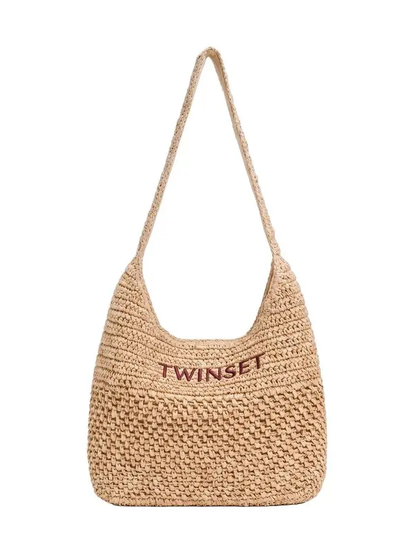 TWINSET Woven Raffia Hobo Bag - Natural