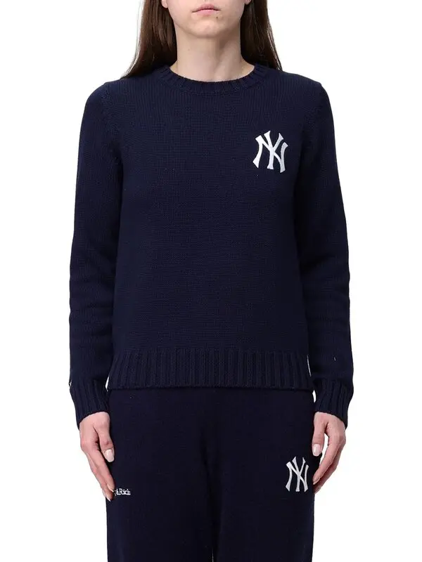 SPORTY & RICH Crew Neck Sweater With Embroidered Logo - Blue