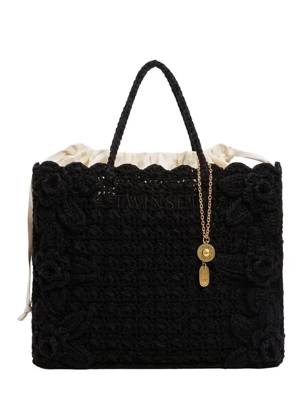 TWINSET Crocheted Tote Bag With Drawstring Closure - Black