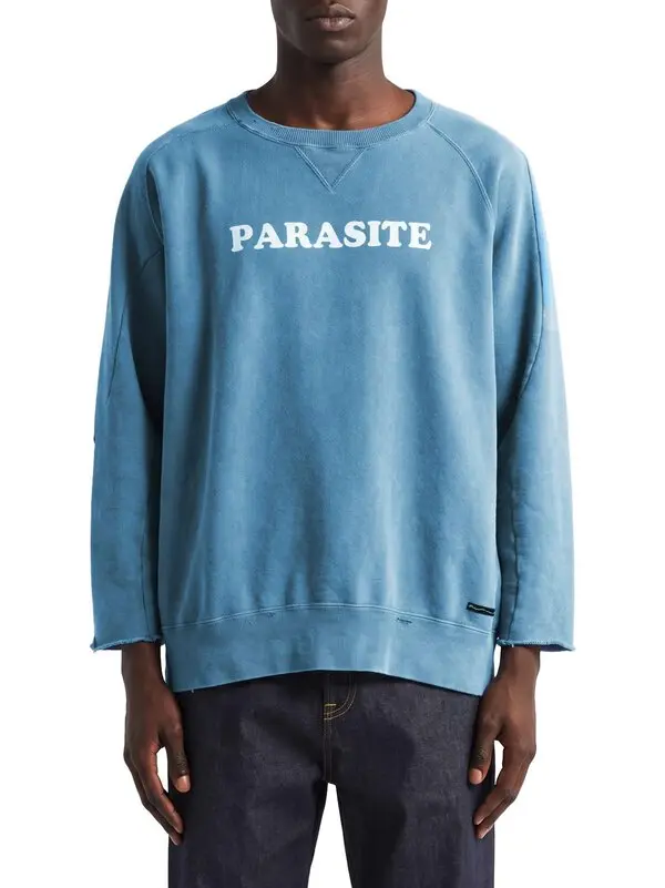 Undercover Relaxed Fit Cotton Crewneck Jumper With Slogan Print - Blue