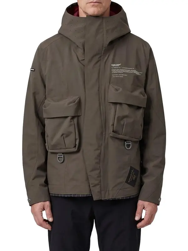 Undercover Relaxed Fit Short Nylon Parka With Hood And Patch Pockets - Grey