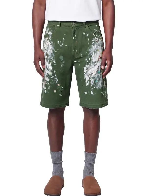 GALLERY DEPT. Distressed Paint Splatter Shorts - Green