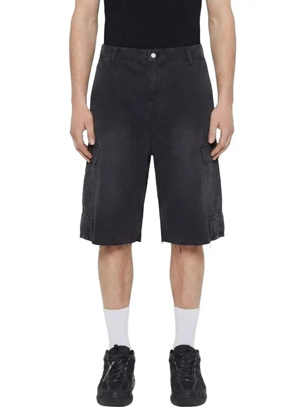 44 LABEL GROUP Knee-length Cotton Denim Cargo Shorts - Black