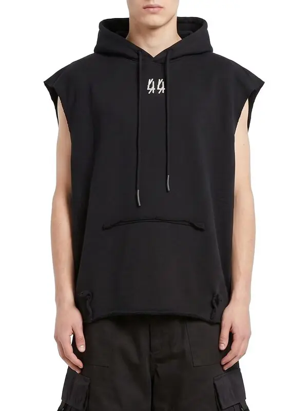 44 LABEL GROUP Sleeveless Cotton Hoodie With Back Logo - Black