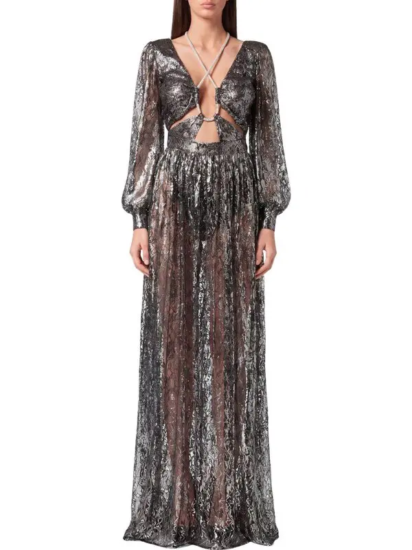 Philipp Plein Lace Long Sleeve Maxi Dress - Black