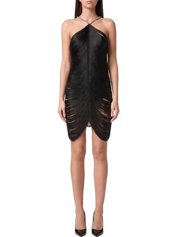 Philipp Plein Embellished Fringe Mini Dress - Black