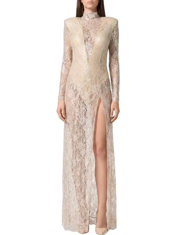 Philipp Plein Lace Long Sleeve Maxi Dress - Fuchsia