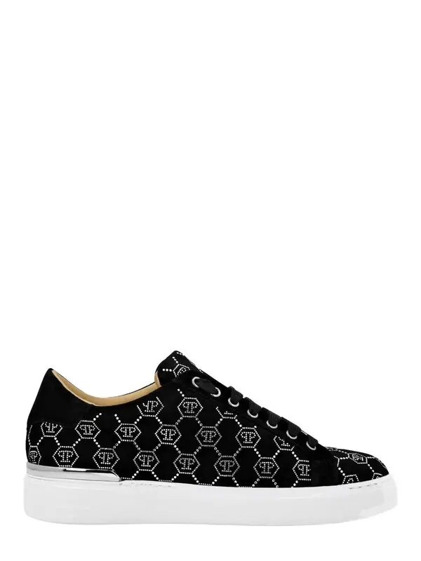 Philipp Plein Suede And Leather Sneakers With Rhinestone Hexagon Logo - Black