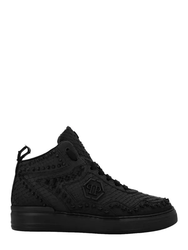 Philipp Plein Python Leather High-top Sneakers With Star Stud Embellishments - Black