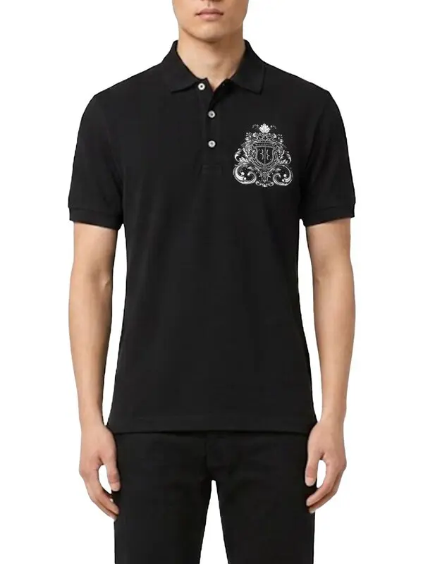 BILLIONAIRE Cotton Polo Shirt With Logo Emblem - Black
