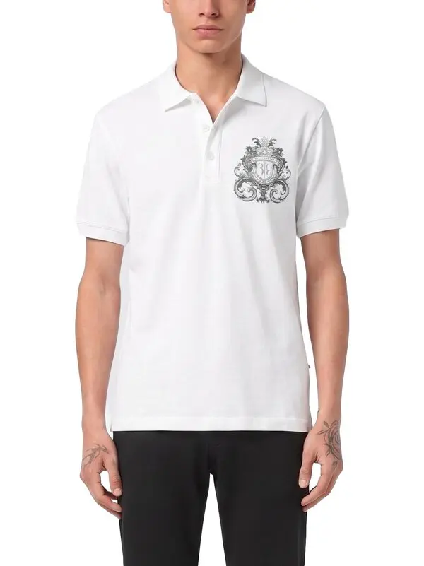 BILLIONAIRE Cotton Polo Shirt With Logo Emblem - White