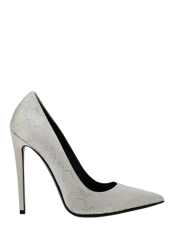 Philipp Plein Embellished Satin Stiletto Pumps - Beige