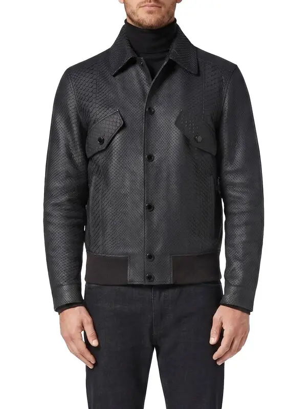 BILLIONAIRE Python Print Lambskin Bomber Jacket - Black