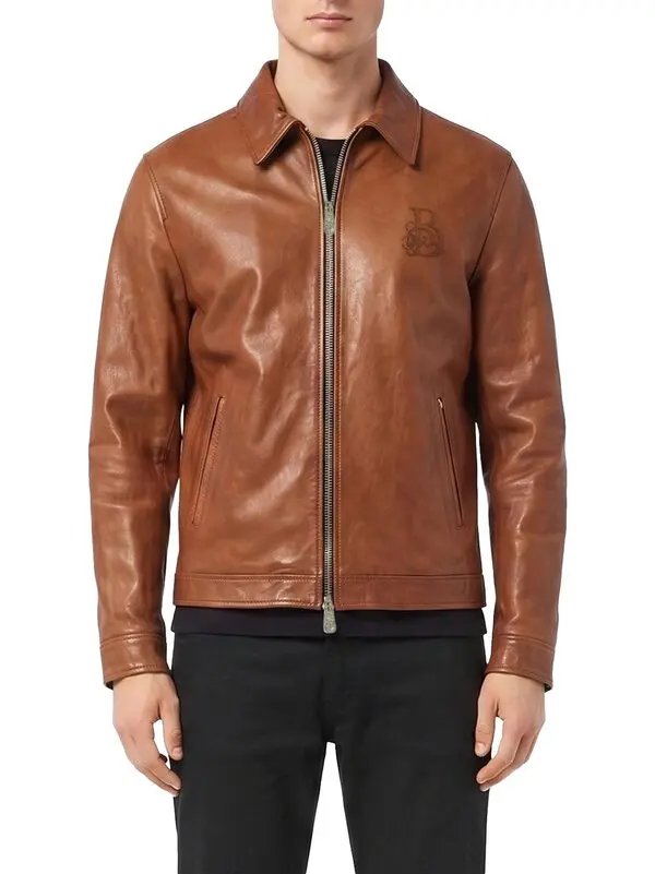 BILLIONAIRE Sheepskin Leather Biker Jacket - Brown