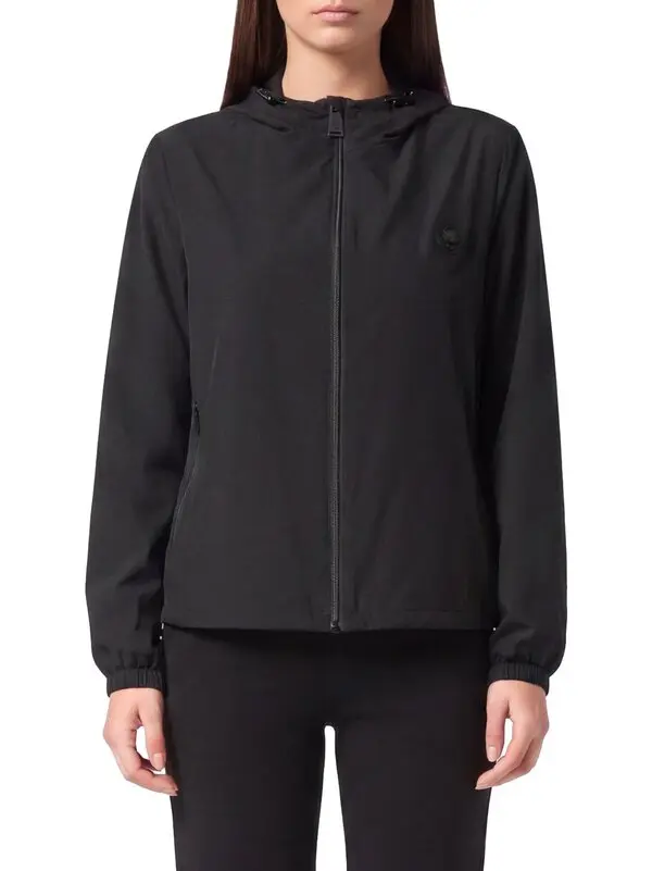 PLEIN SPORT Hooded Nylon Windbreaker Jacket - Black