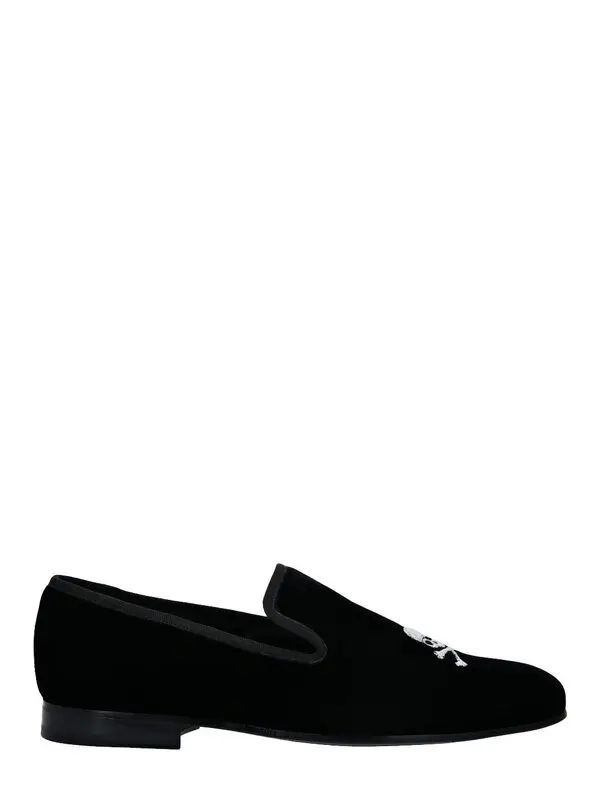 Philipp Plein Velvet Loafers With Embroidered Skull - Black
