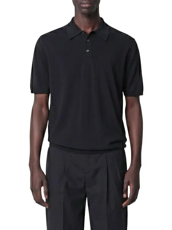 ROBERTO COLLINA Short-sleeved Cotton Polo Shirt With Three-button Placket - Black