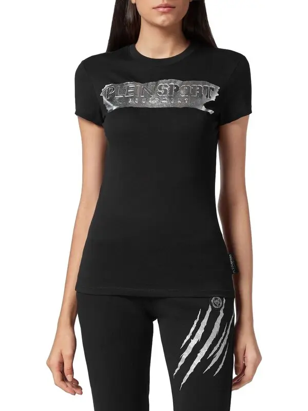 PLEIN SPORT Cotton T-shirt With Laminated Logo - Black